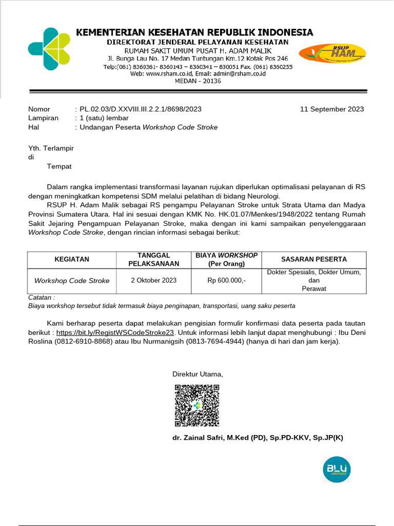 Surat Undangan Workshop Code Stroke Rsup Ham | PDF