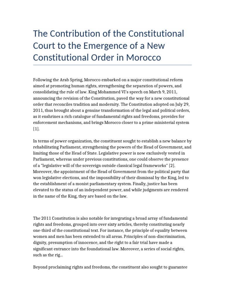 Constitutional Court Morocco Translation | PDF | Constitution | Legal ...