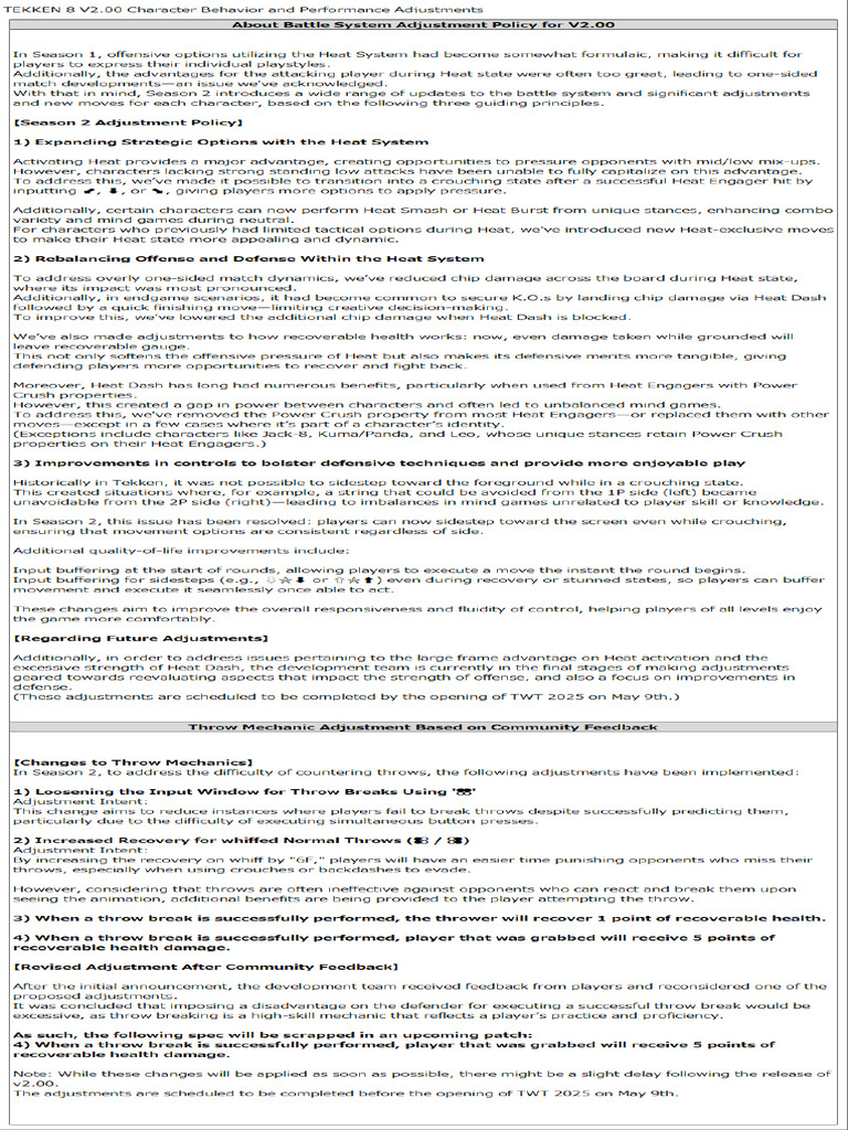 Season 2 Balance Adjustment Overview | PDF