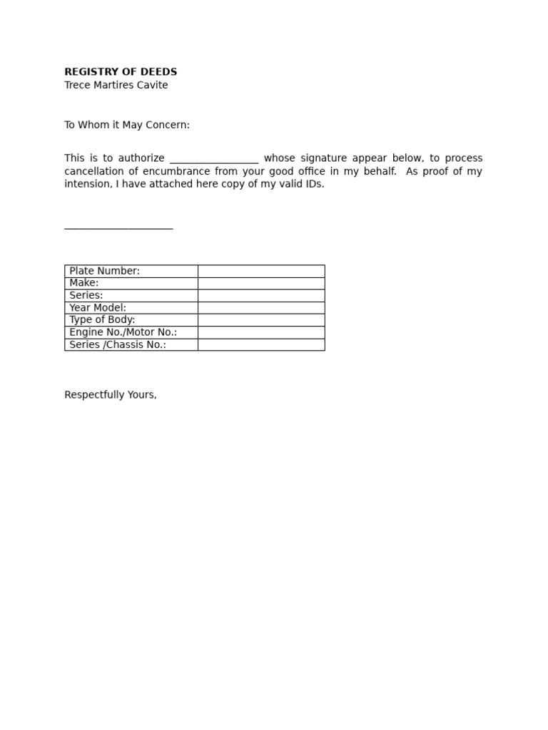Authorization Letter for Deeds Processing | PDF