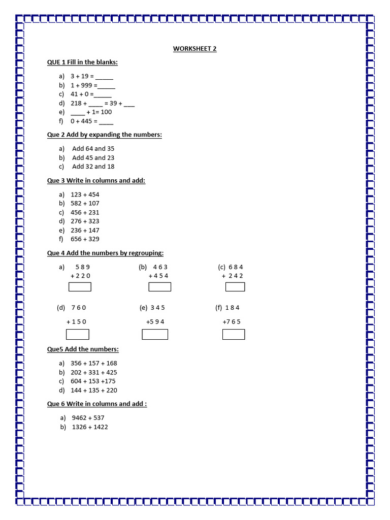 Year 8 Maths Addition Worksheet | PDF