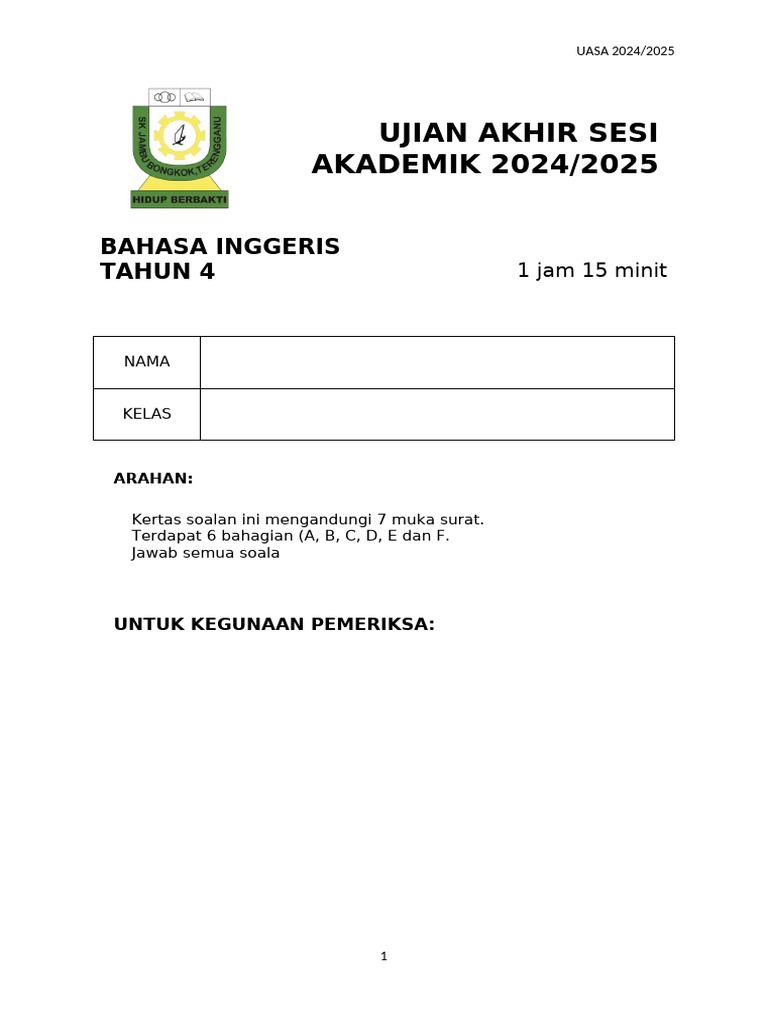Soalan Uasa MBK 2024 | PDF