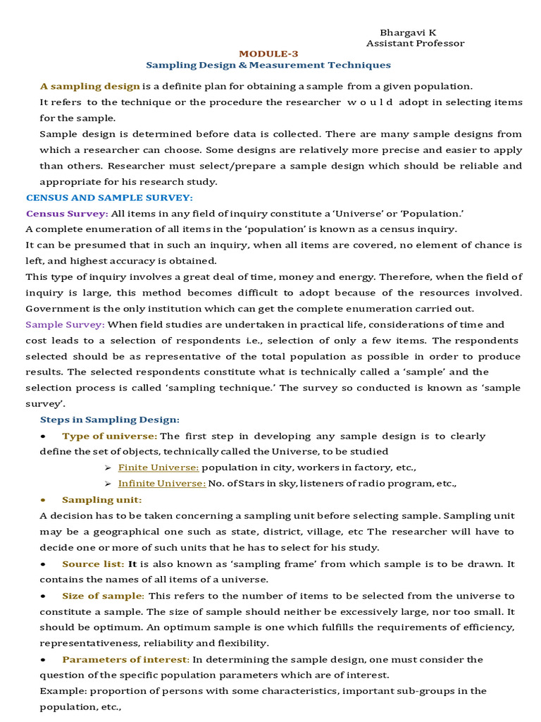 Module 3 - Sampling Design - Measurement Techniques | PDF | Sampling (Statistics) | Validity ...