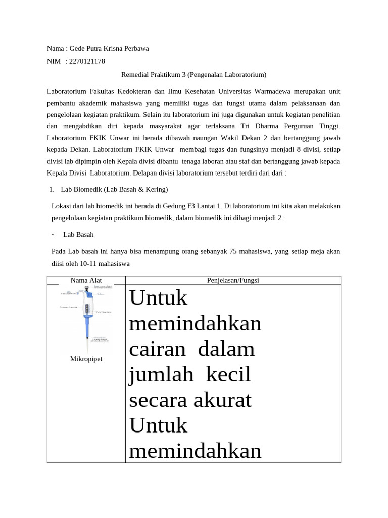 Pengenalan Laboratorium FKIK Unwar | PDF