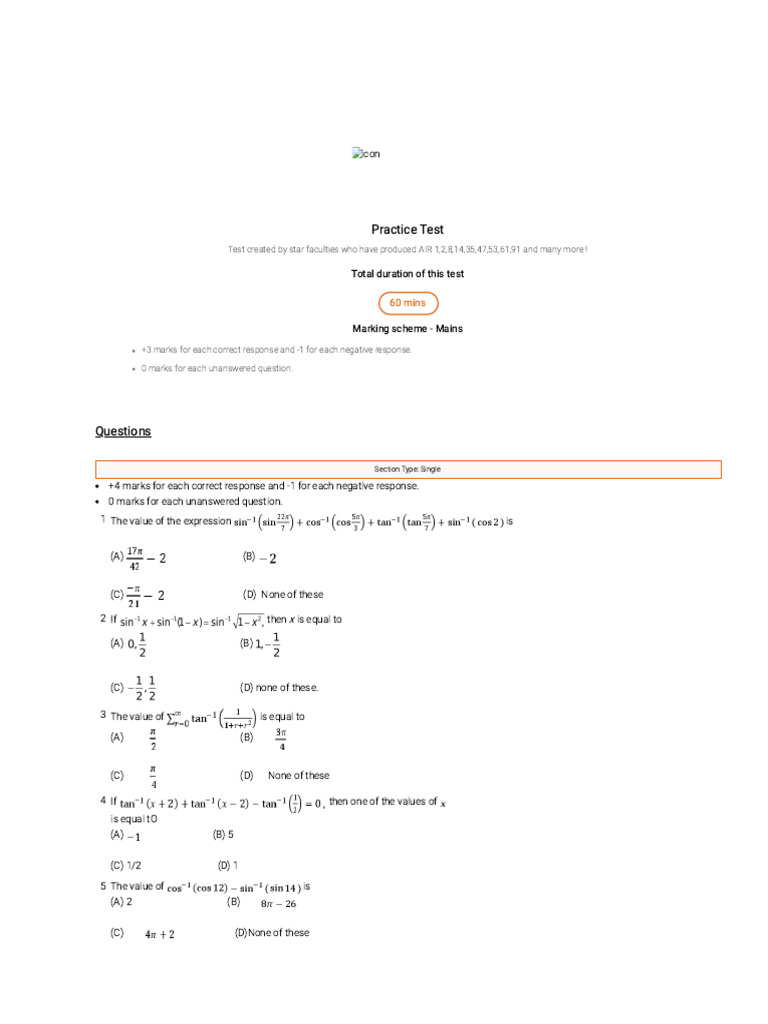 ITF Practice Test Overview | PDF | Function (Mathematics) | Special ...