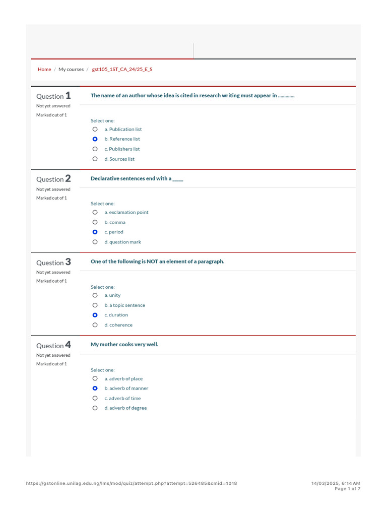 CLICK HERE TO START 1ST GST 105 CONTINUOUS ASSESSMENT - Environmental ...