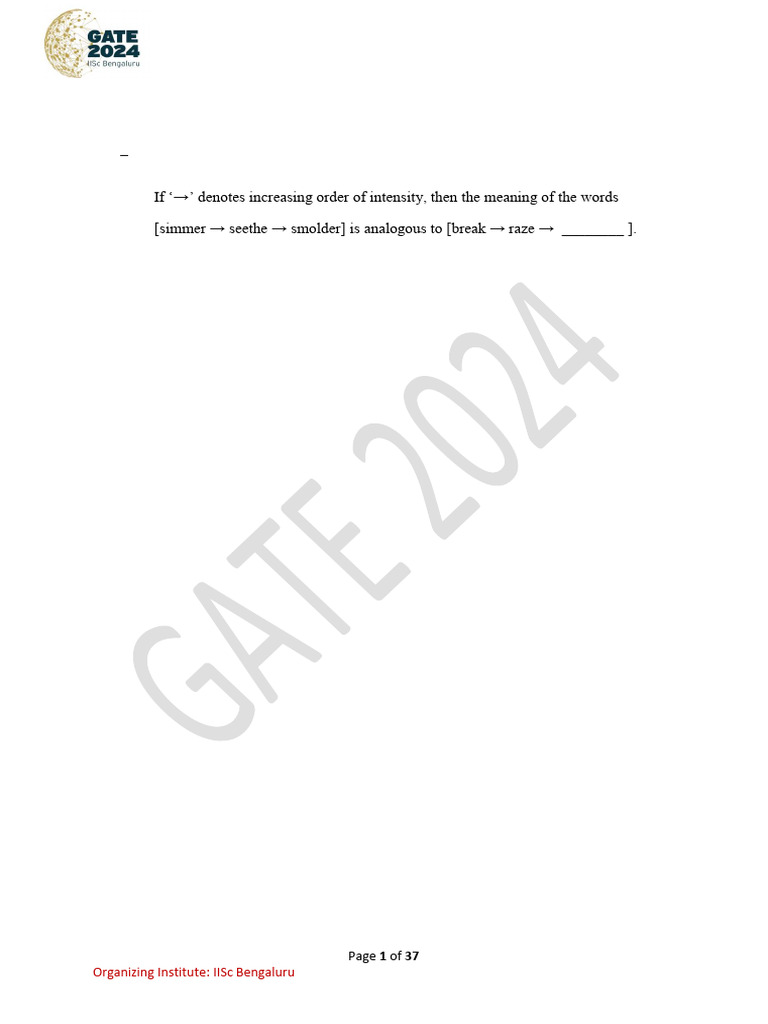 Gate 2024 Paper With Final Key | PDF | Water | Beam (Structure)