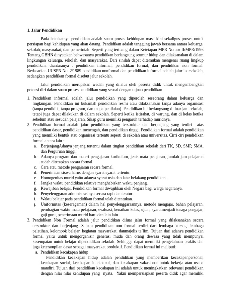 Jalur dan Jenis Pendidikan di Indonesia | PDF