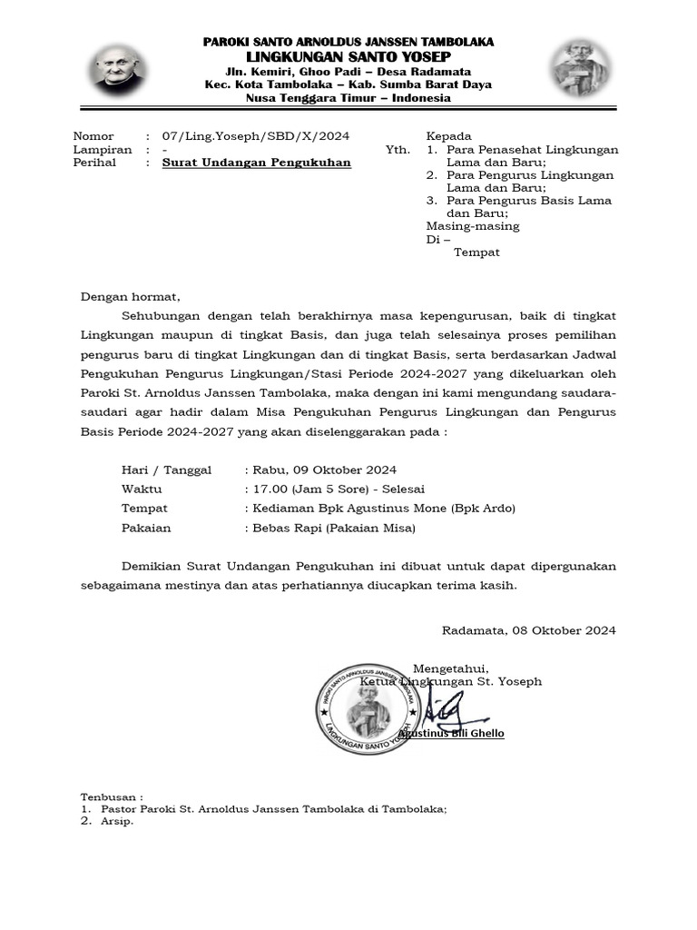 Surat Undangan Pengukuhan Badan Pengurus | PDF