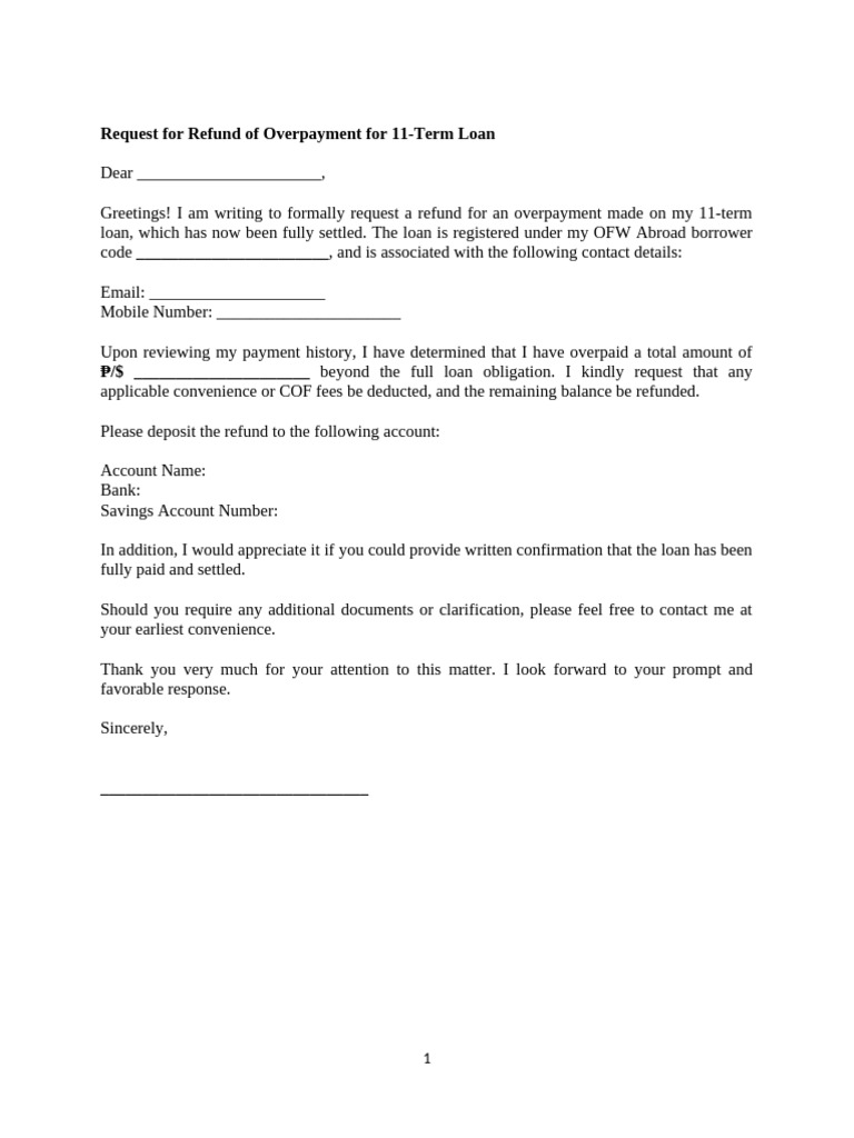 Refund Request for 11-Term Loan Overpayment | PDF