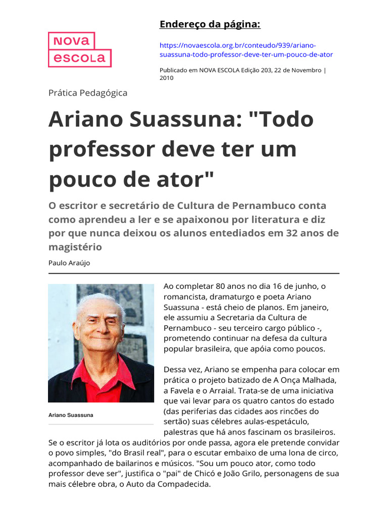 Ariano Suassuna: O Professor como Ator | PDF