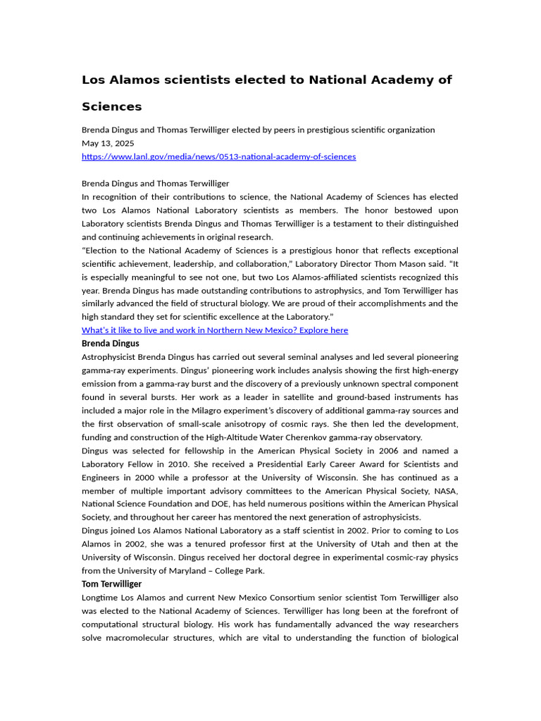 20250513-Los Alamos Scientists Elected To National Academy of Sciences ...
