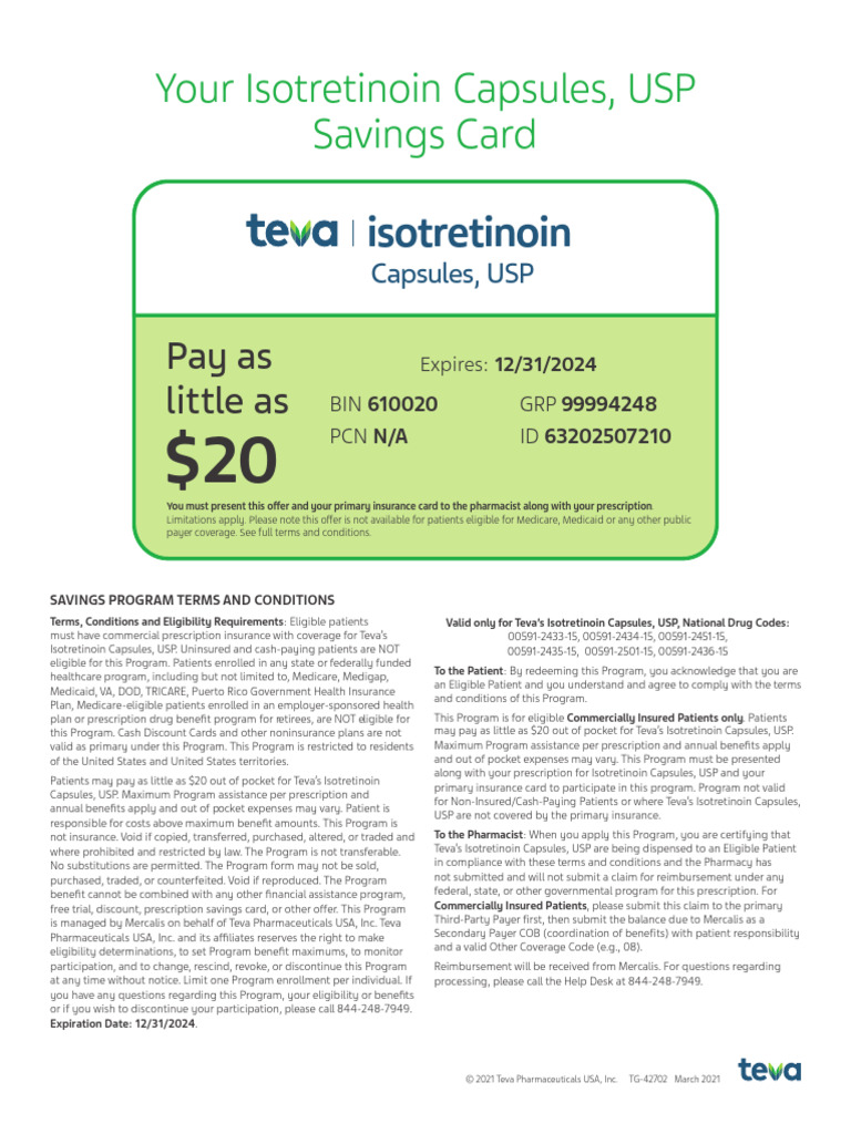 TG 42702 Isotretinoin Capsules Usp Digital Copay Card Final | PDF ...