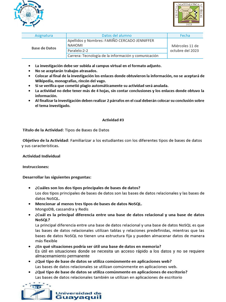 Actividad 3 Base de Datos | PDF | Bases de datos | No Sql