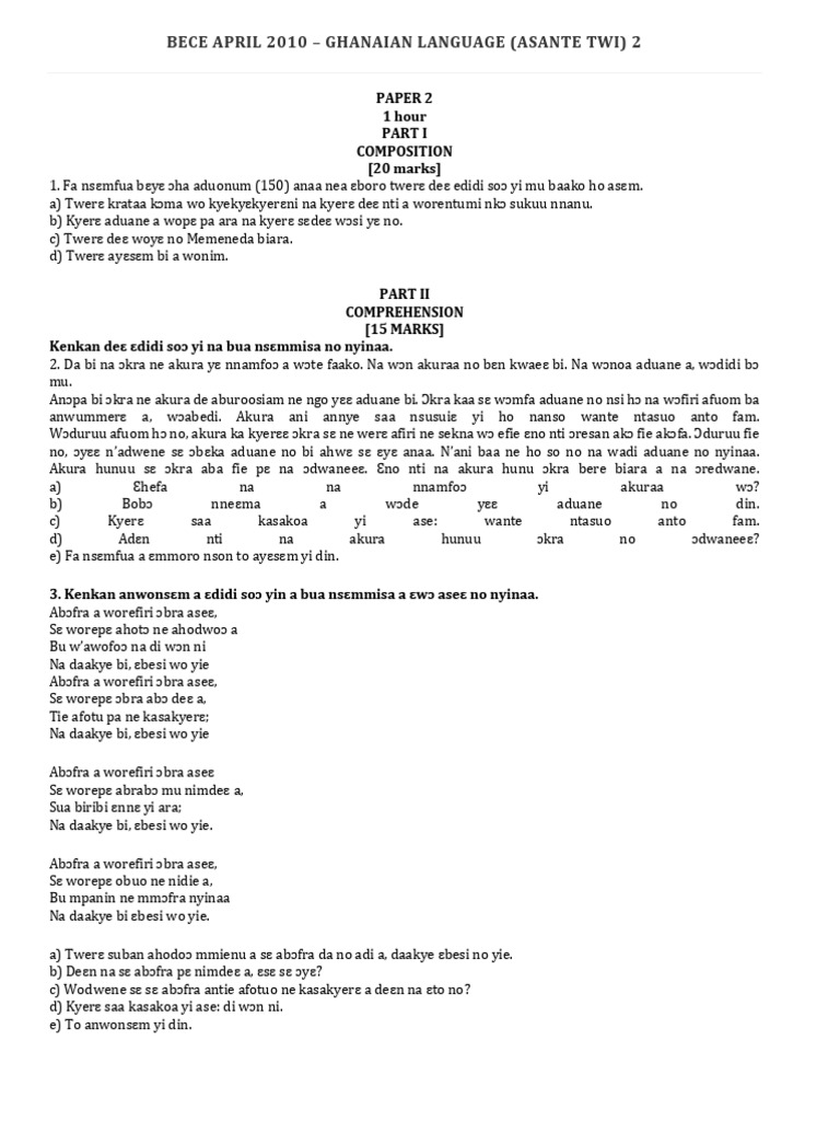 2010 Bece April - Ghanaian Language (Asante Twi) 2 | PDF