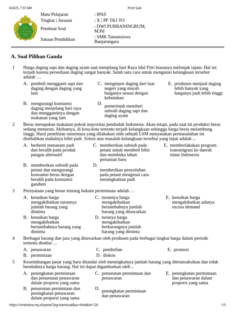 Soal Ipas X - PF TKJ To | PDF