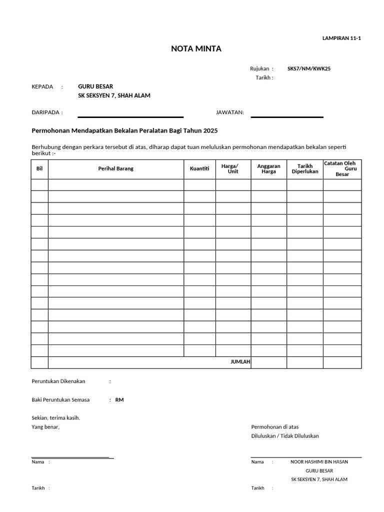 Nota Minta Kosong | PDF