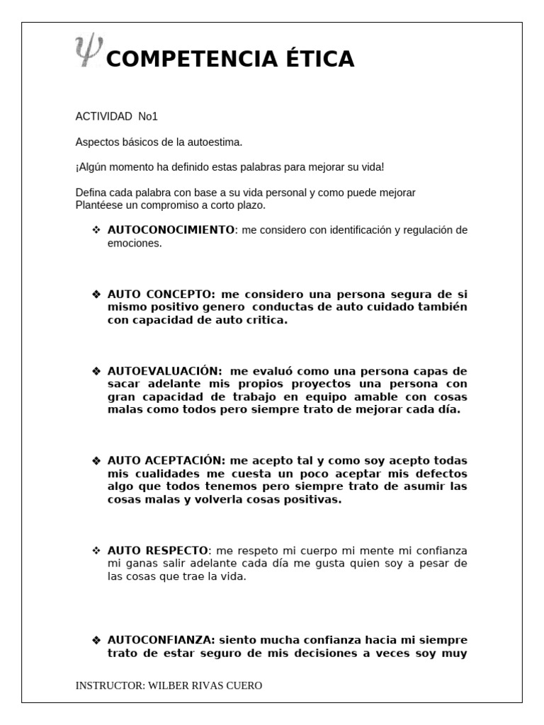 Actividad Conceptos Basicos | PDF | Autoestima | Cognición