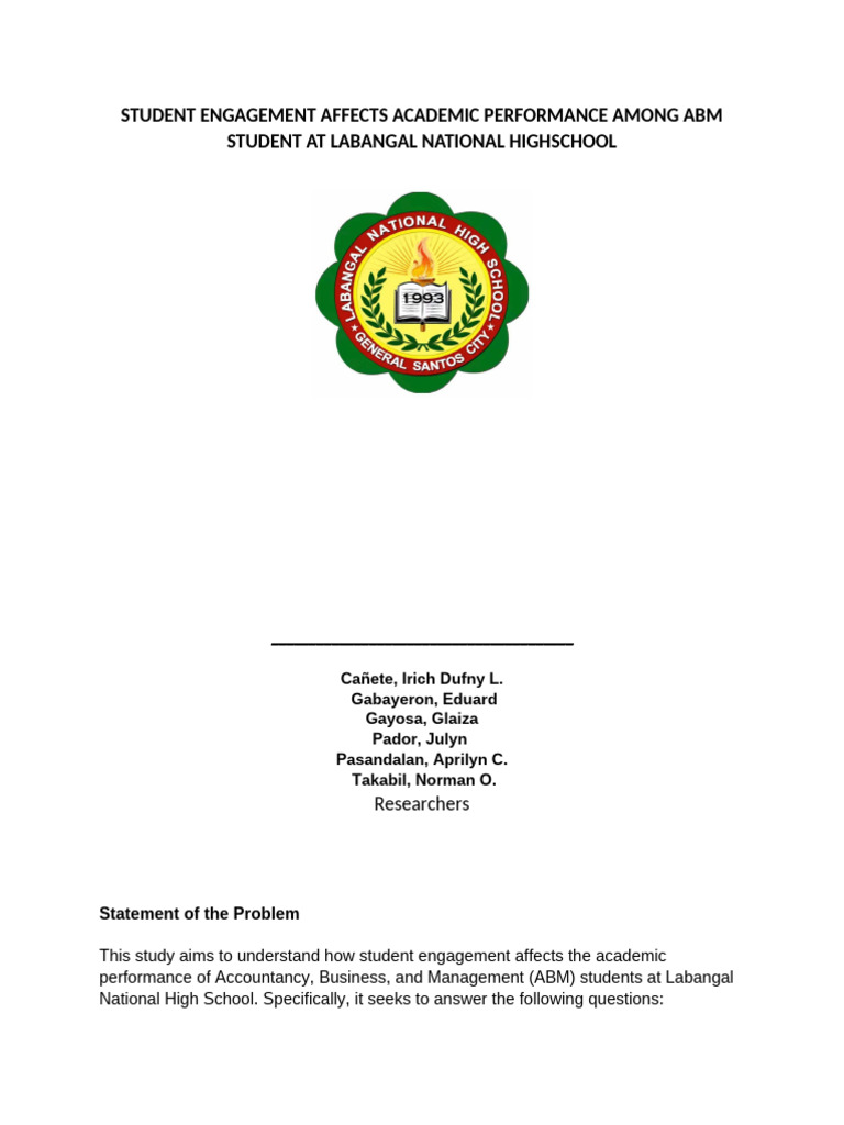 Student Engagement Affects Academic Performance Among Abm Student at ...