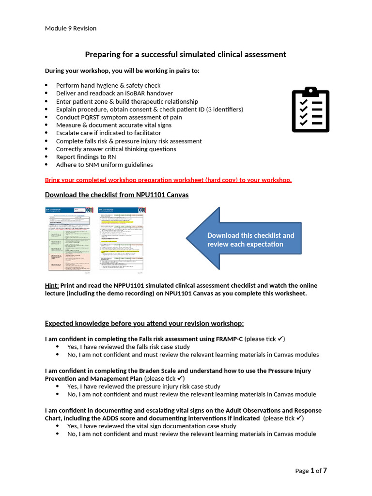 M9 Revision Workshop Preparation Worksheet | PDF | Nursing | Hand Washing