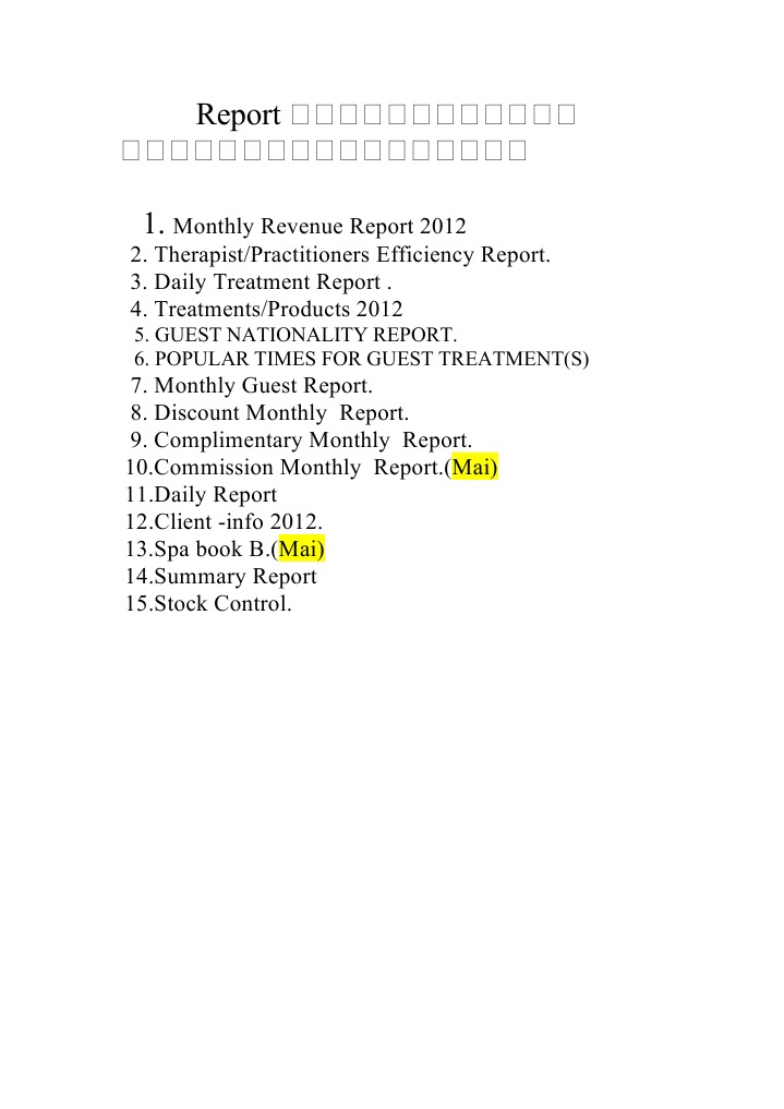 Monthly Spa Revenue and Reports 2012 | PDF