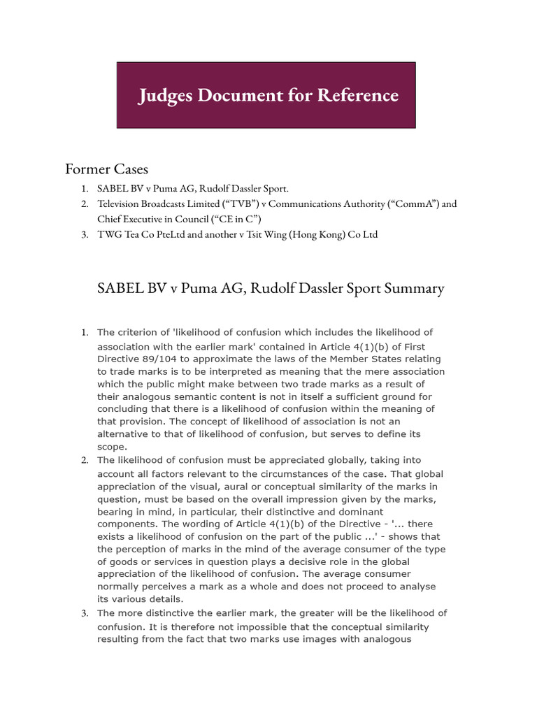 Judges Document For Reference-2 | PDF | Trademark | Trademark Dilution