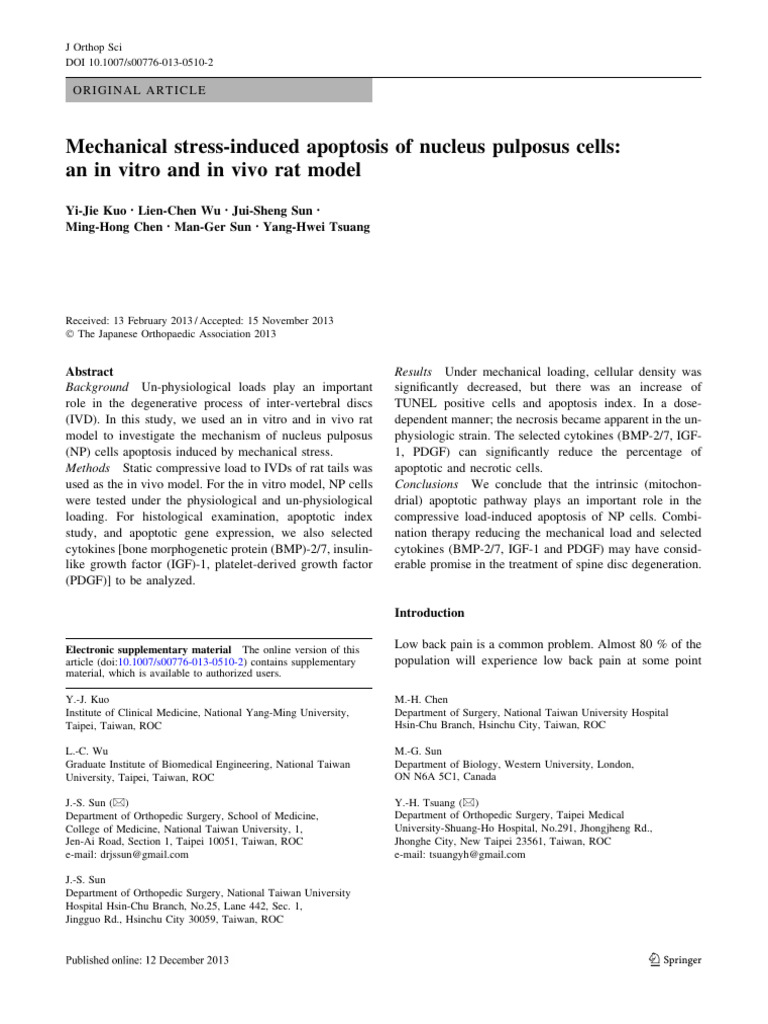 Mechanical Stress-Induced Apoptosis of Nucleus Pulposus Cells An in ...