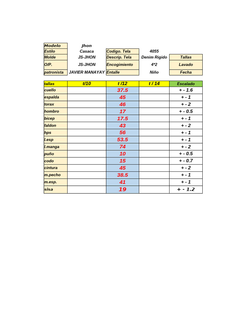 PRODUCCION - Modelo JHON - CASACA ÑIÑO | PDF