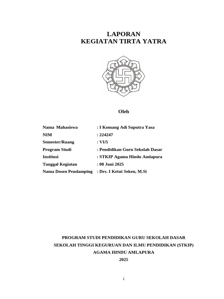 Laporan Tirtayatra I Komang Adi Suputra Yasa | PDF