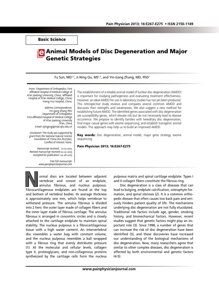 Animal Models of Disc Degeneration | PDF | Biology