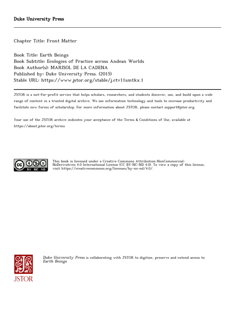 Earth Beings: Andean Ecologies Explored | PDF | Books
