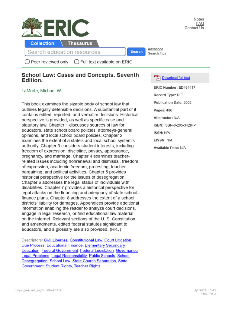 ERIC - ED464417 - School Law - Cases and Concepts. Seventh Edition ...
