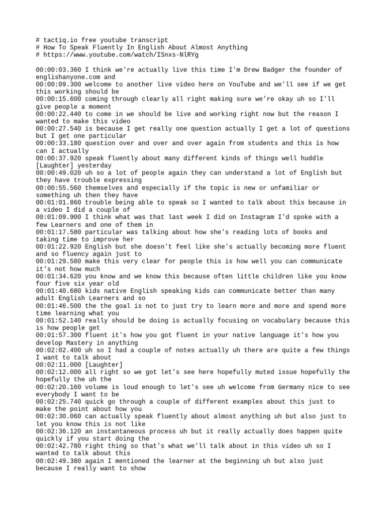 Tactiq Free Transcript ISnxs NlRYg | PDF | English As A Second Or ...