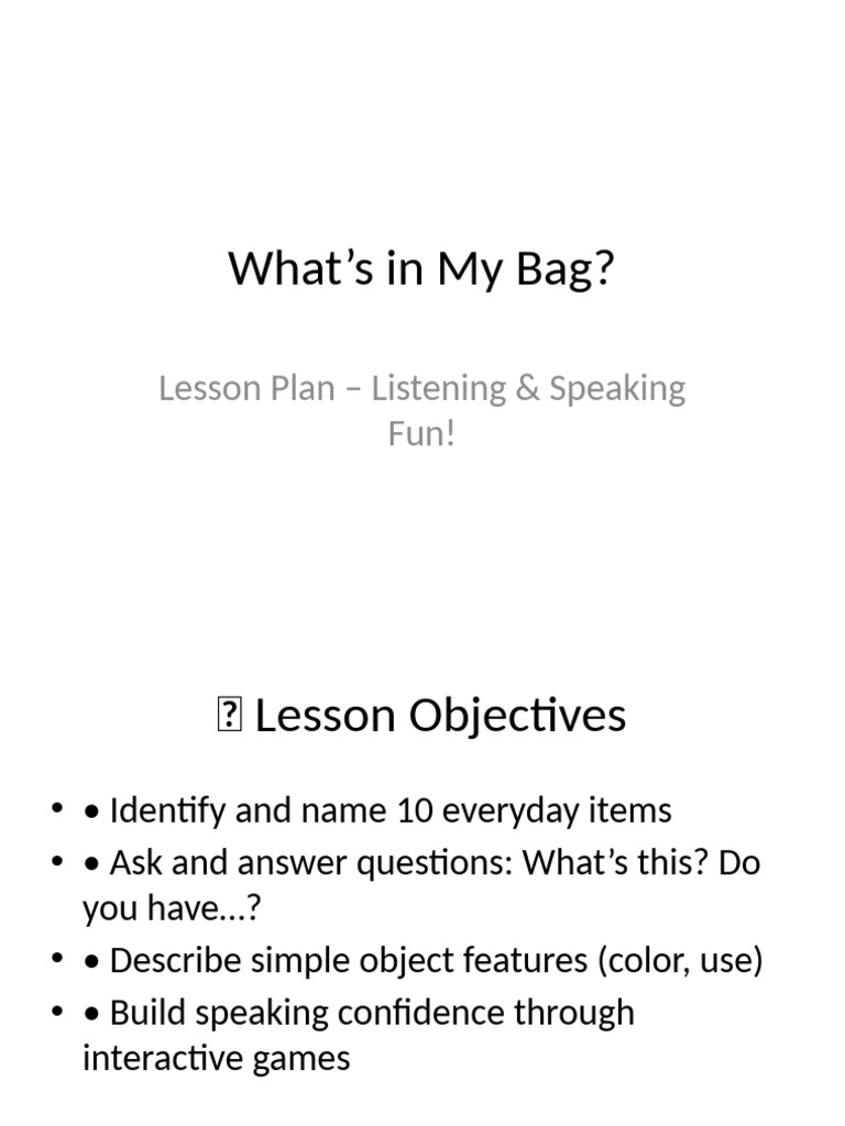 Simple Lesson Plan: What's in My Bag? | PDF