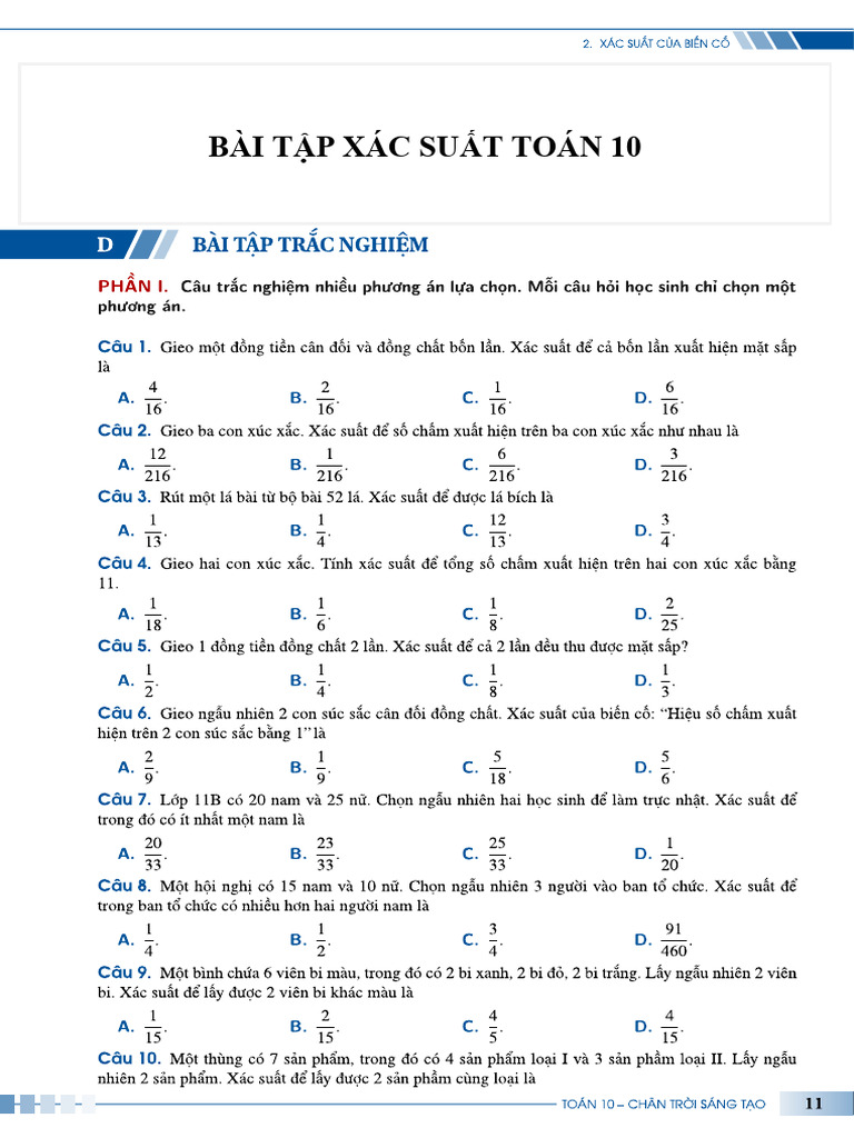 10. BTVN XÁC SUẤT | PDF