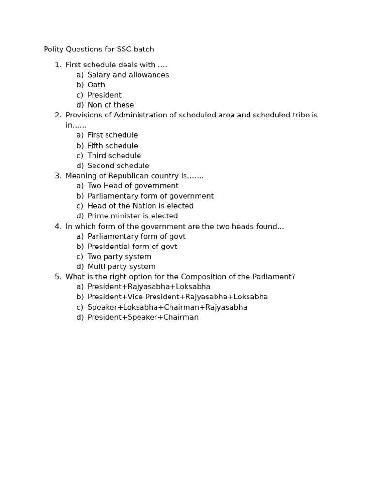 SSC Polity Question | PDF