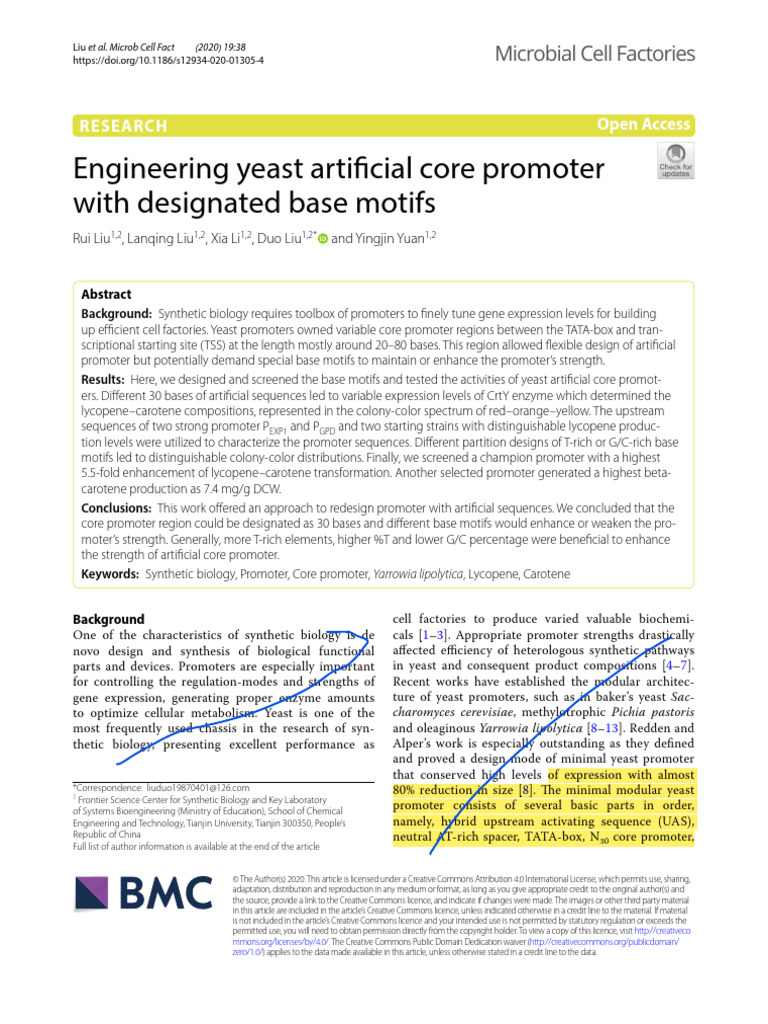 4 - Engineering Yeast Promoters-2020 | PDF | Promoter (Genetics) | Dna ...