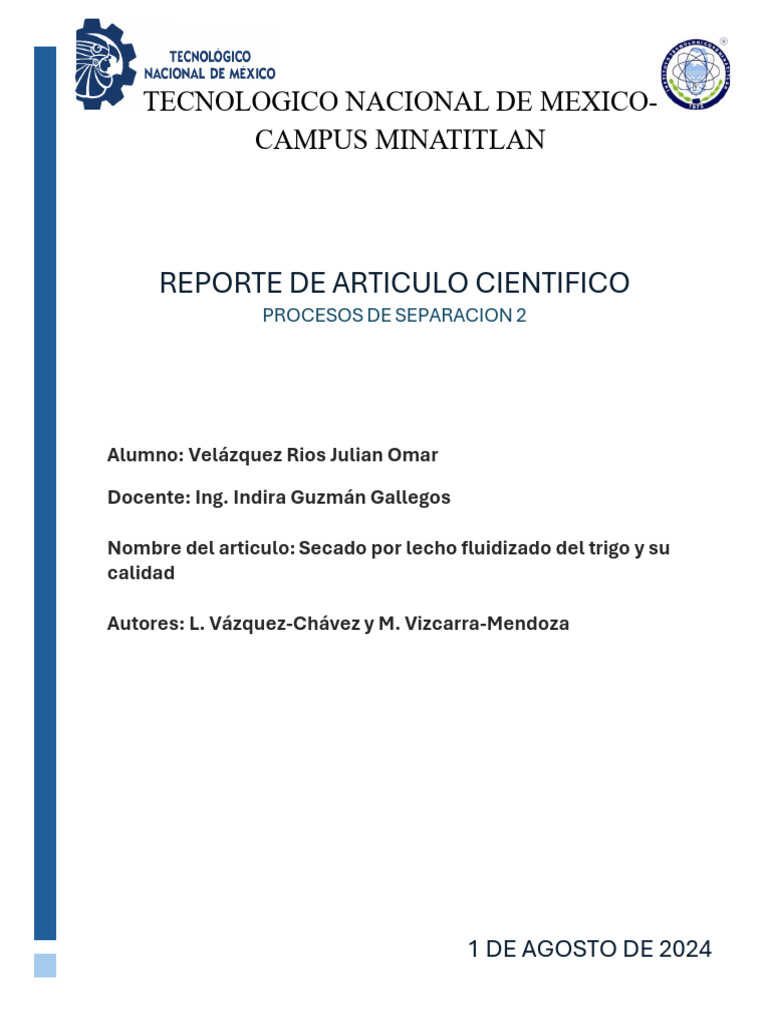 Reporte de Articulo Cientifico-Velazquez Rios Julian Omar | PDF | Panes ...