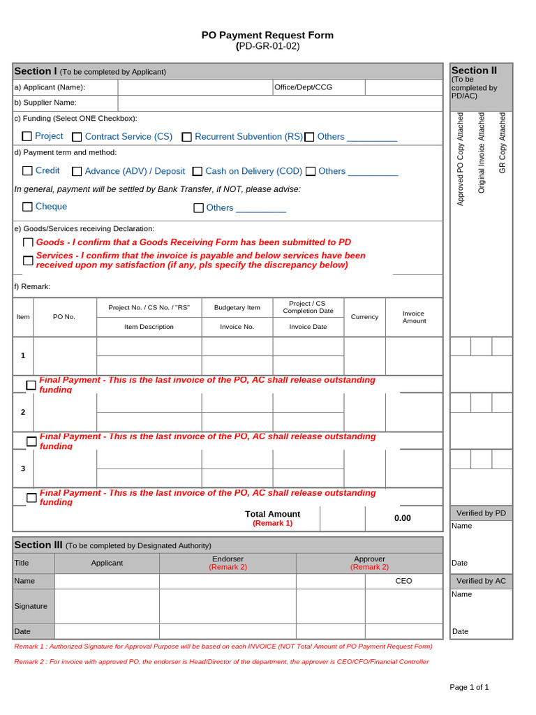 PO Payment Request Form Template | PDF | Payments | Invoice