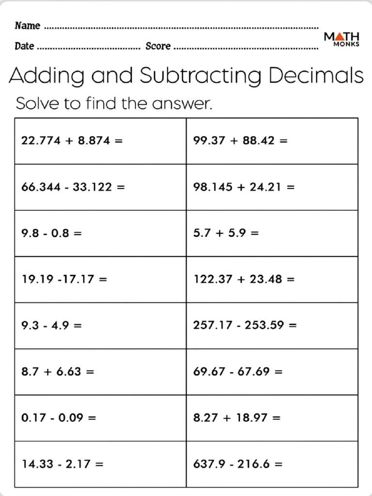 Decimal and Integers Worksheet | PDF | Chess Theory | Chess