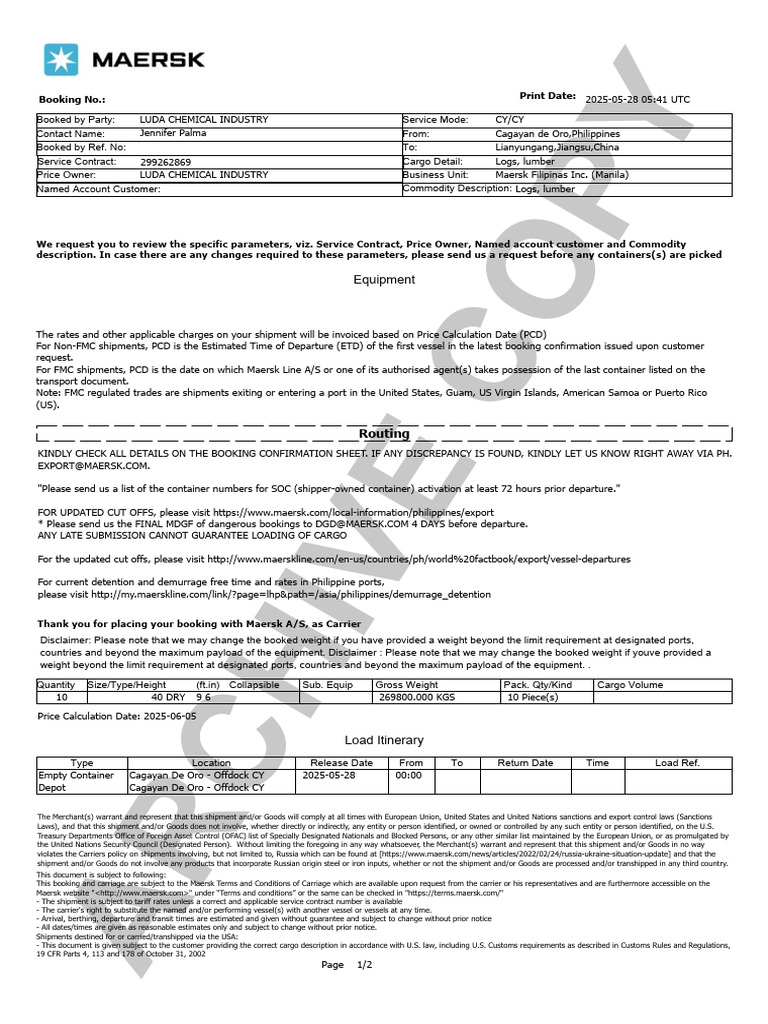 BookingConfirmation | PDF | Cargo | Freight Transport