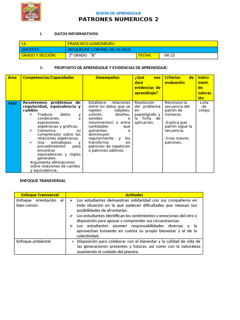 Patrones Numericos Parte 2 | PDF | Aprendizaje | Evaluación