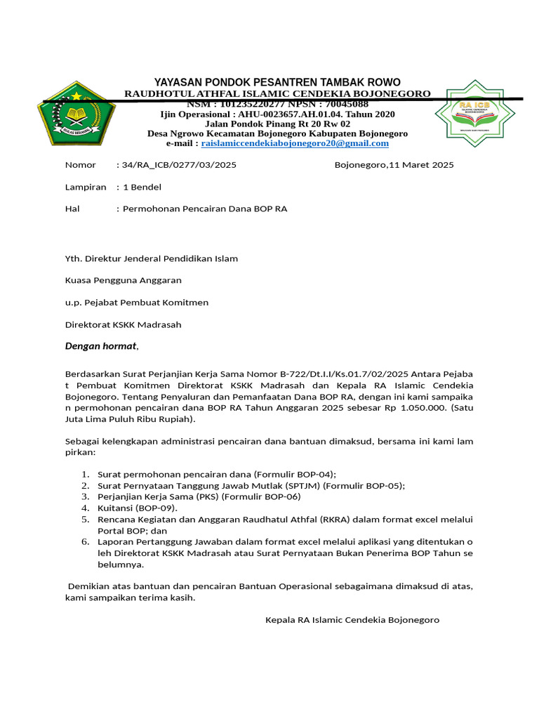 BOP-04 Permohonan Pencairan Dana BOP (1) Ok | PDF