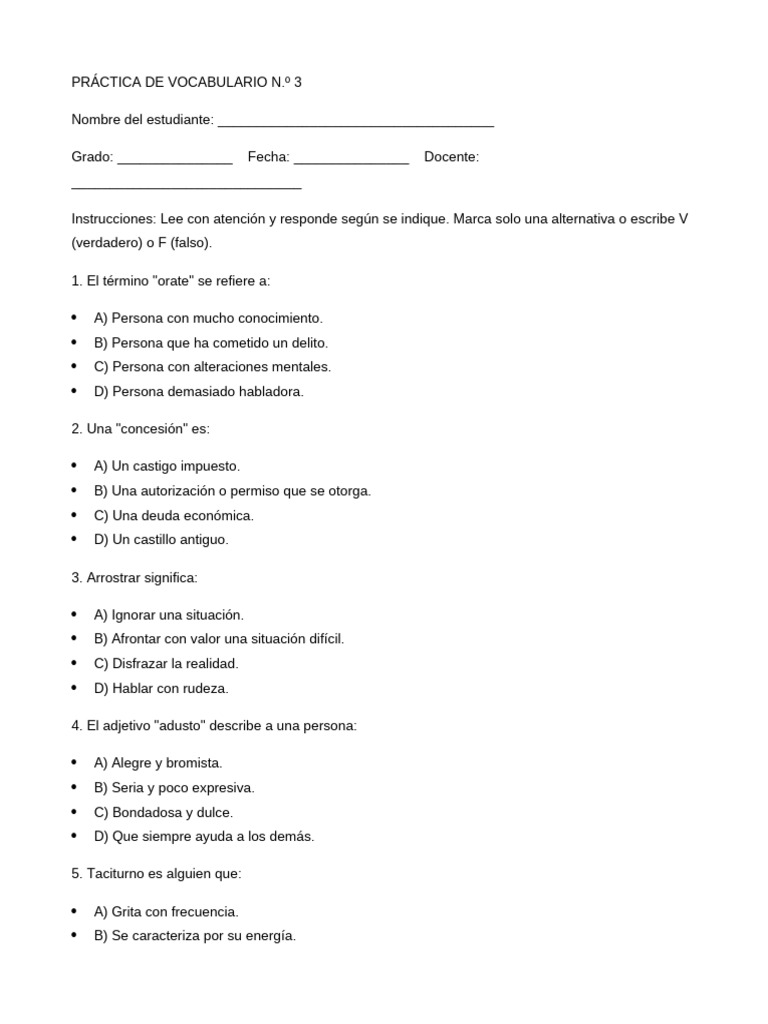 Practica de Vocabulario N3 | PDF