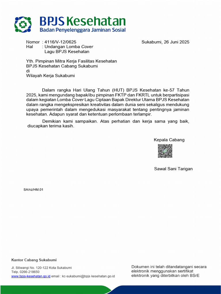 Undangan Lomba Cover Lagu BPJS Kesehatan - Untuk Mitra Faskes | PDF