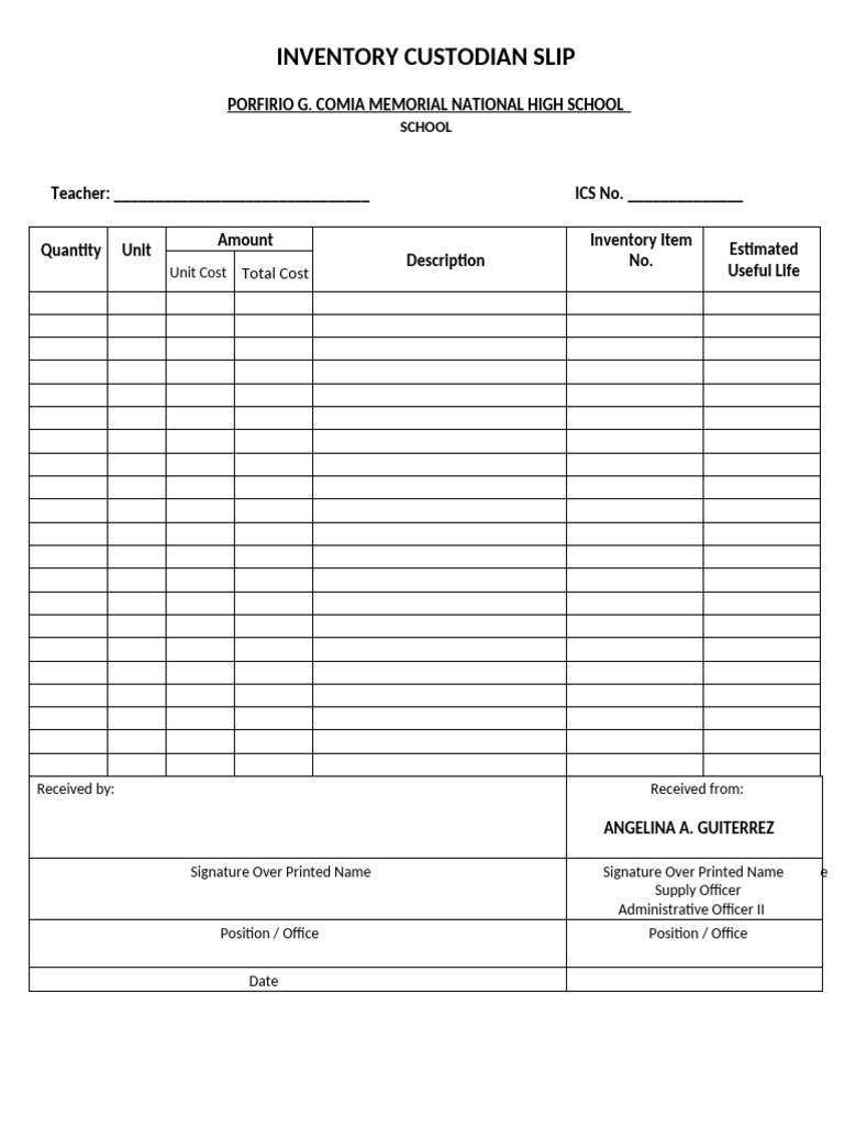 ICS Timesheet for Inventory Custodian | PDF