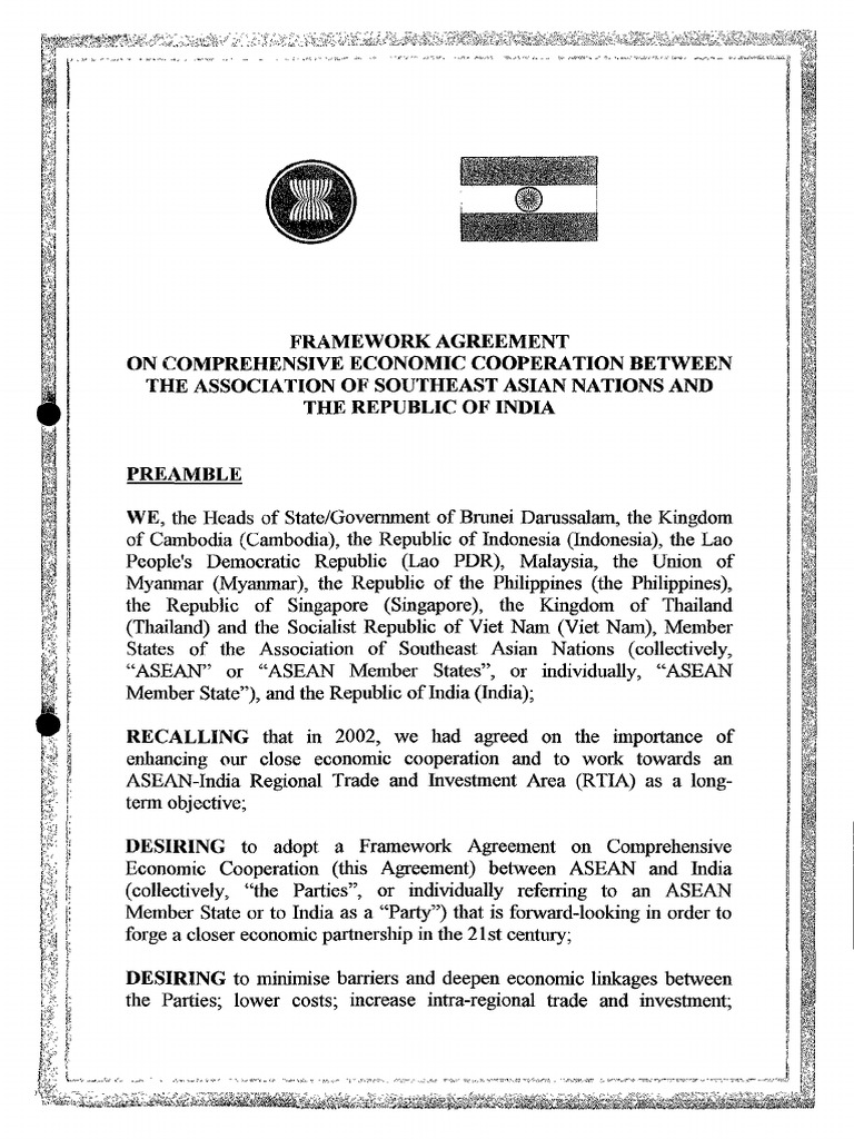 ASEAN-India Economic Cooperation Agreement | PDF | Most Favoured Nation ...