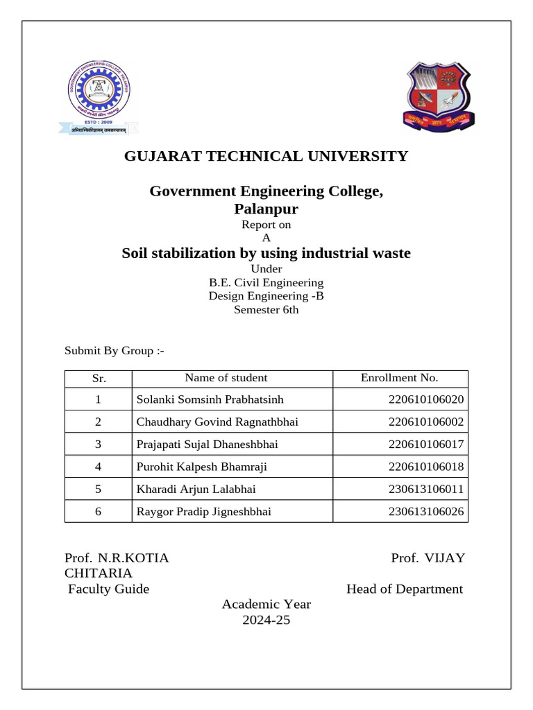 Soil Stabilization Using Industrial Waste (GTU Design Engineering) | PDF | Waste Management | Waste