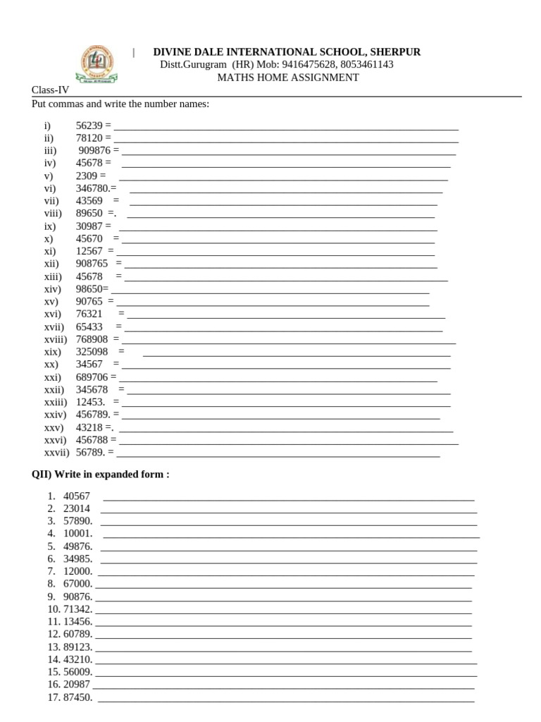 Class 4 Math Assignment New | PDF | Chess Theory | Chess