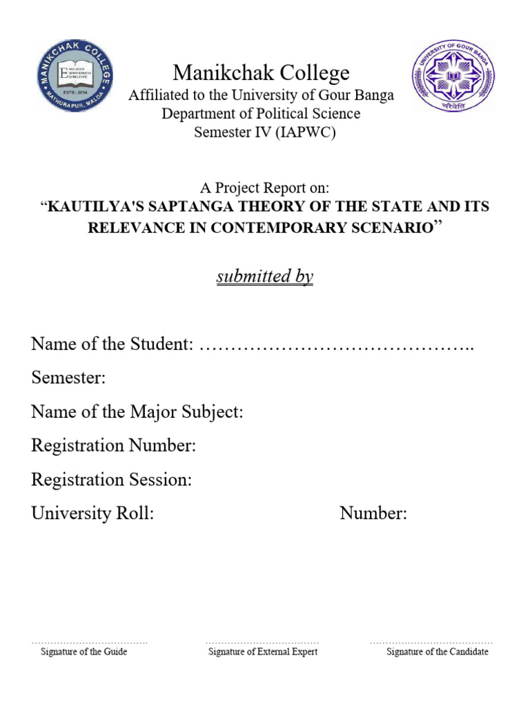 Specimen For Project Work Sem III Iapc Kautilya's Saptanga Theory of ...